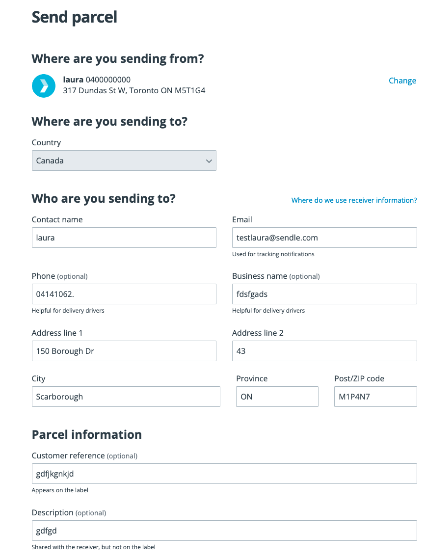 Sending my first parcel – Sendle Support CA